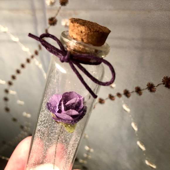 Accents | Mini Purple Rose In A Bottle With White Glitter | Poshmark